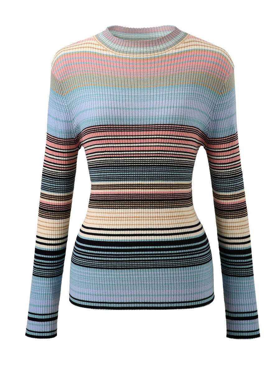 100% Wool Women's Multicolor Striped Sweater – COMOBOCA