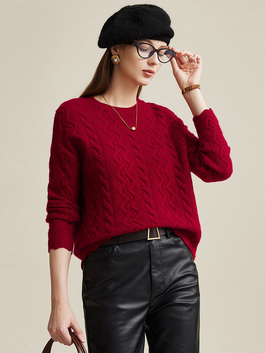 100% Wool Women's Vibrant Color Cable Knit Sweater – COMOBOCA