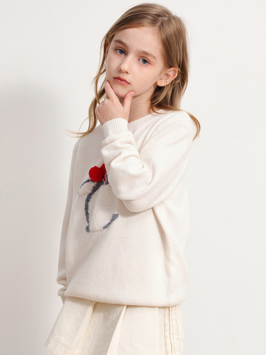 COMOBOCA Wool Kids' Penguin Intarsia Round Neck Sweater